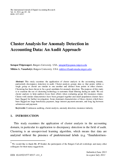 Pdf Cluster Analysis For Anomaly Detection In Accounting Data An Audit Approach