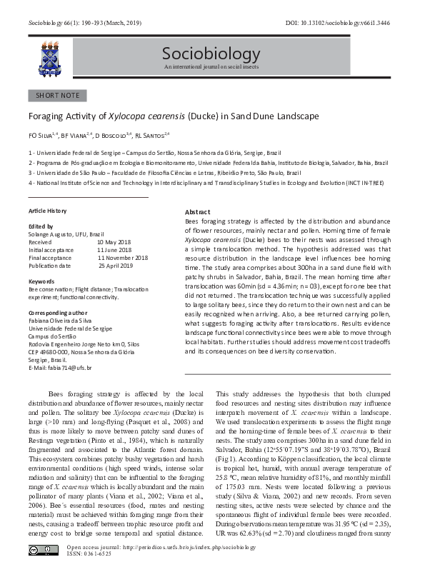 (PDF) Foraging Activity of Xylocopa cearensis (Ducke) in Sand Dune ...