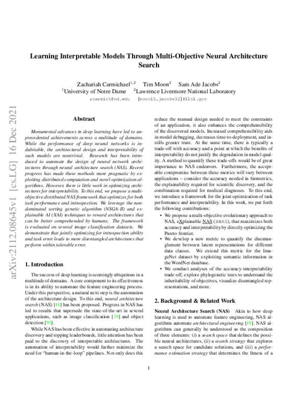 (PDF) Learning Interpretable Models Through Multi-Objective Neural Architecture Search