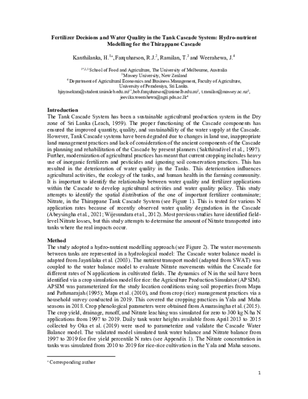 (PDF) Fertilizer Decisions and Water Quality in the Tank Cascade System ...