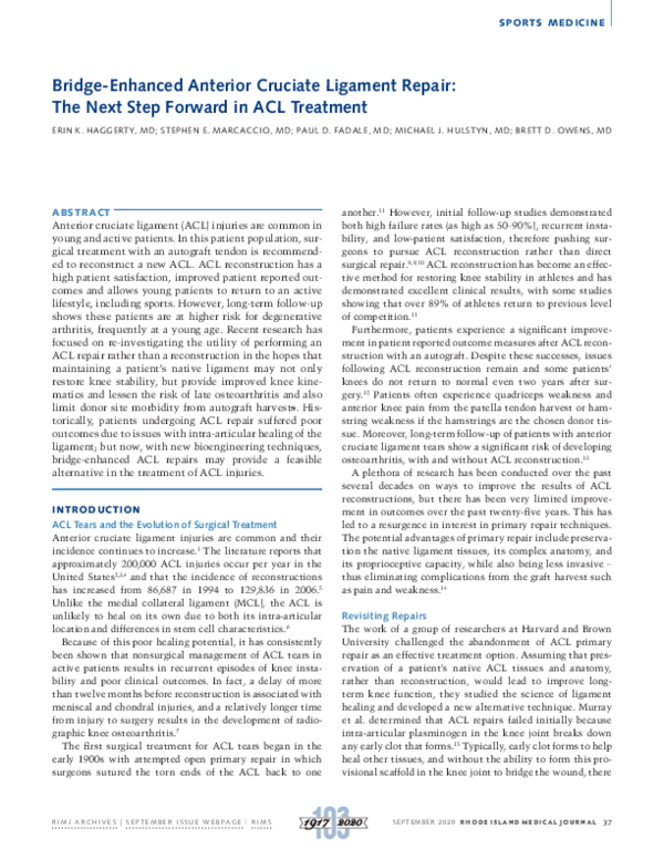 (PDF) Bridge-Enhanced Anterior Cruciate Ligament Repair: The Next Step ...