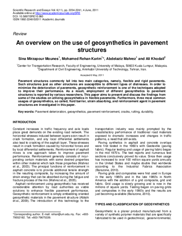 (PDF) An overview on the use of geosynthetics in pavement structures
