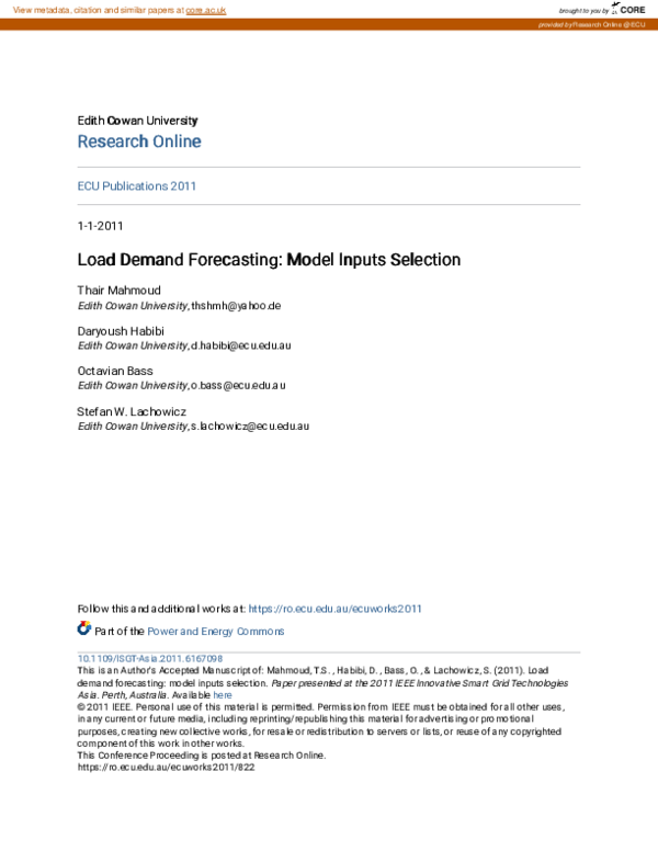 Pdf Load Demand Forecasting Model Inputs Selection
