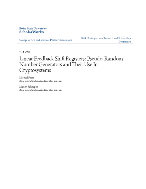 (PDF) Linear Feedback Shift Registers: Pseudo-Random Number Generators and Their Use In ...