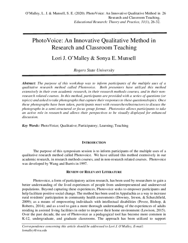 (PDF) PhotoVoice: An Innovative Qualitative Method in Research and ...
