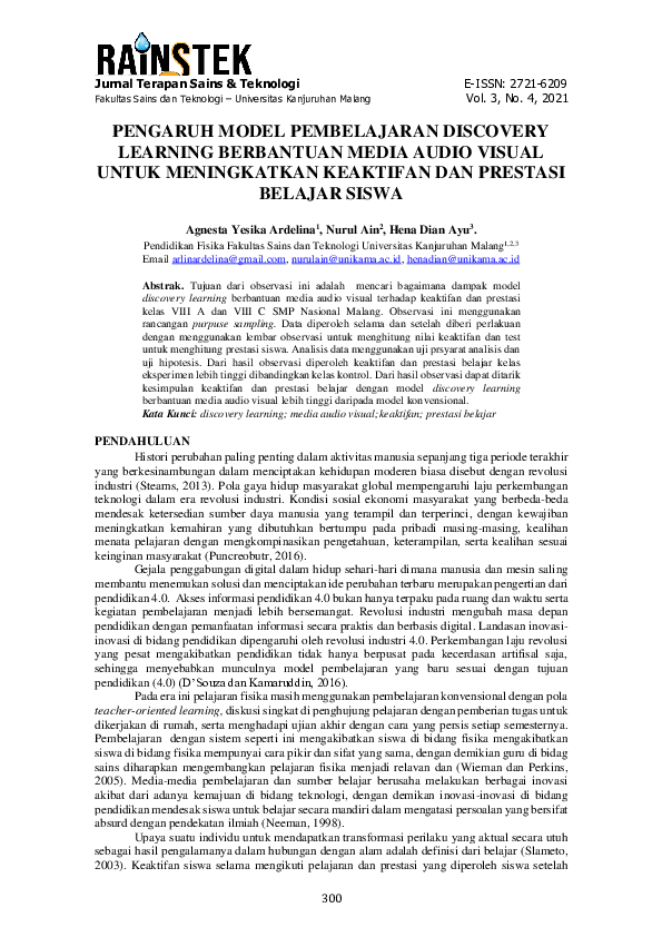 (PDF) Pengaruh Model Pembelajaran Discovery Learning Berbantuan Media Audio Visual Untuk ...