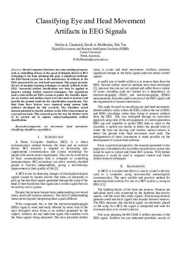 (PDF) Classifying EEG Artifacts from Eye and Head Movements