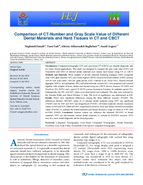 (PDF) Comparison of CT-Number and Gray Scale Value of Different Dental ...