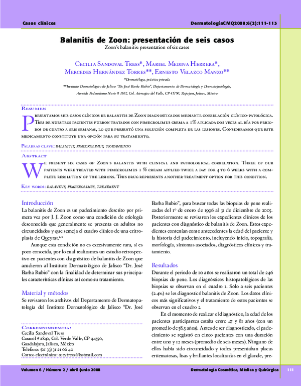 (PDF) Balanitis de Zoon: presentación de seis casos