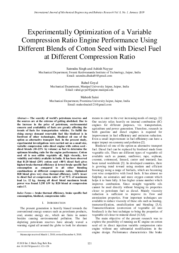 (PDF) Experimentally Optimization of a Variable Compression Ratio ...