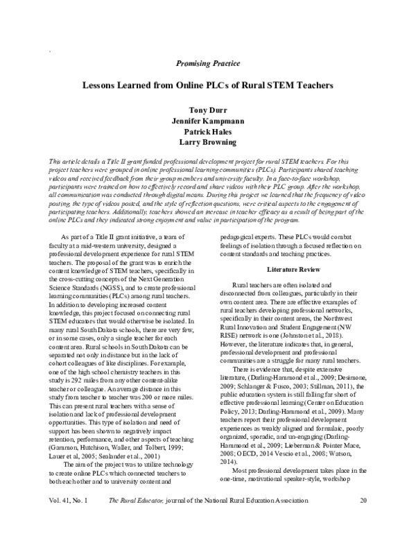 (PDF) Lessons Learned from Online PLCs of Rural STEM Teachers