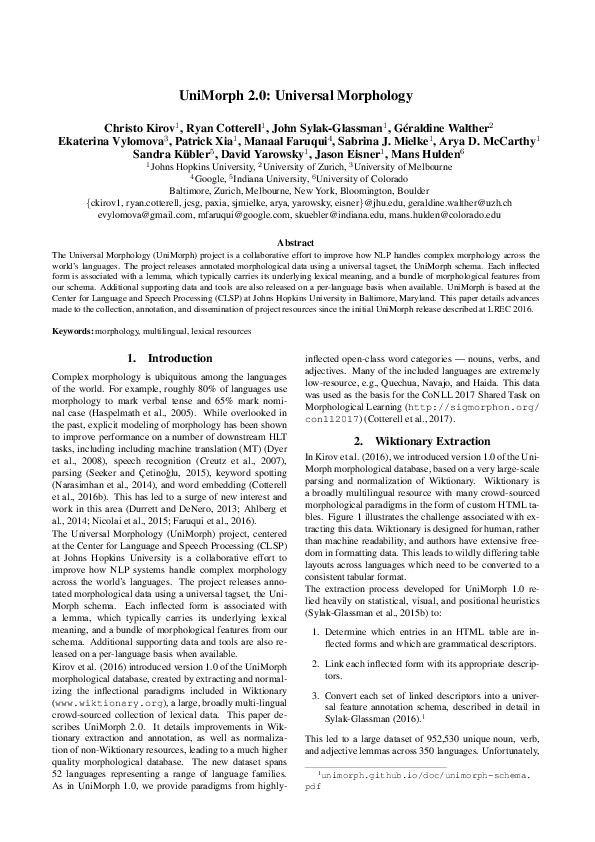(PDF) UniMorph 2.0: Universal Morphology | Ekaterina Vylomova - Academia.edu