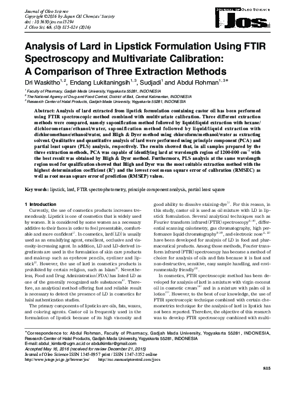 (PDF) Analysis of Lard in Lipstick Formulation Using FTIR Spectroscopy ...