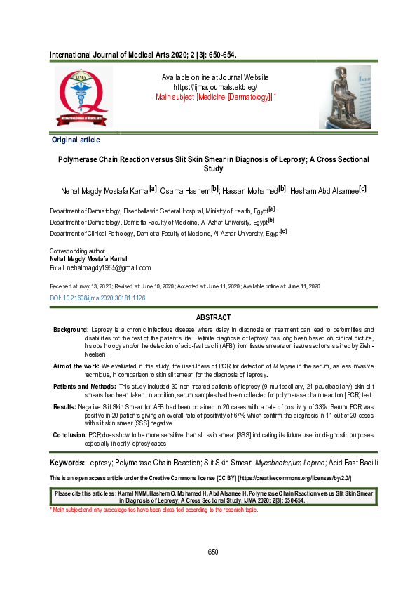 (PDF) Polymerase Chain Reaction [PCR] versus Slit Skin Smear in ...
