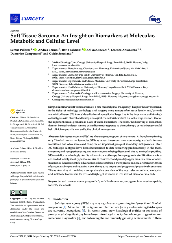 (PDF) Soft Tissue Sarcoma: An Insight on Biomarkers at Molecular ...