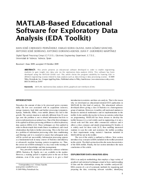 (PDF) MATLAB-based educational software for exploratory data analysis (EDA toolkit)
