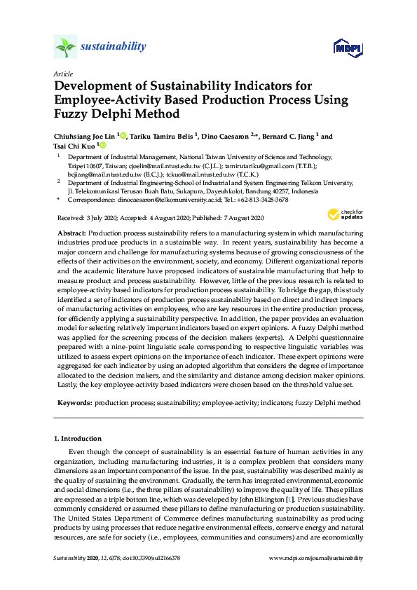 (PDF) Development of Sustainability Indicators for Employee-Activity Based Production Process ...