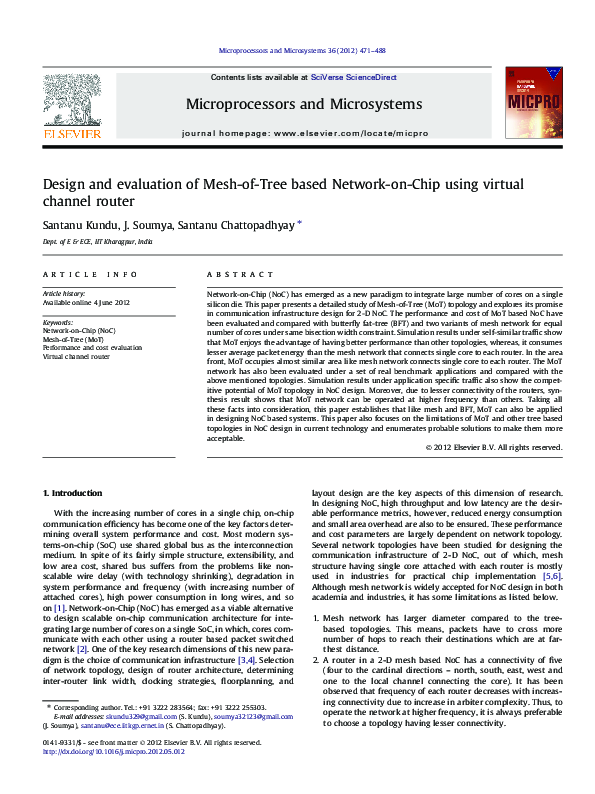 Pdf Design And Evaluation Of Mesh Of Tree Based Network On Chip Using