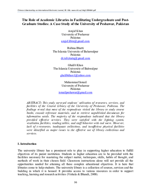 (PDF) Academic Libraries' Impact on University Studies: Peshawar Case