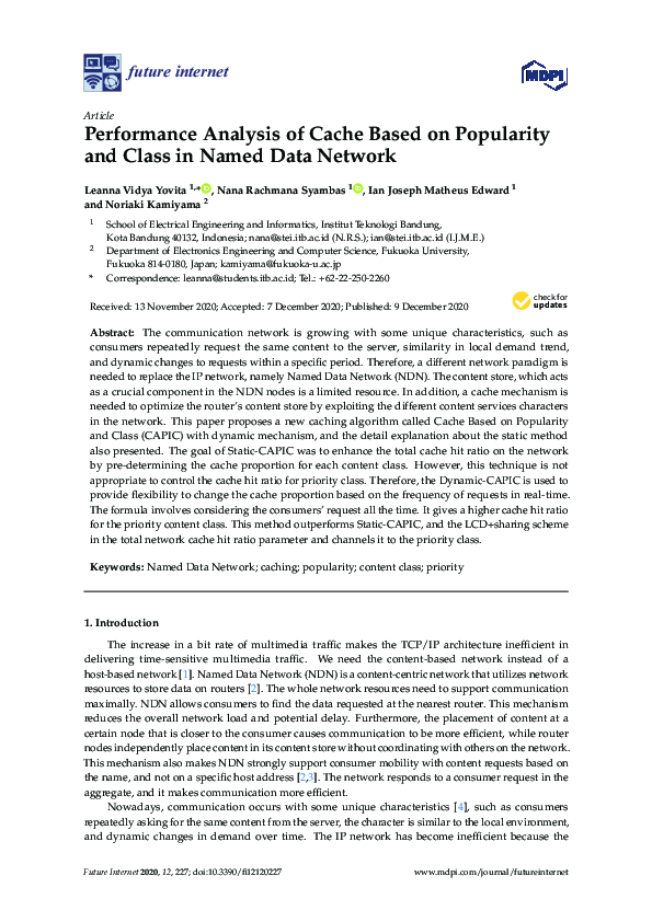 (PDF) Performance Analysis of Cache Based on Popularity and Class in Named Data Network
