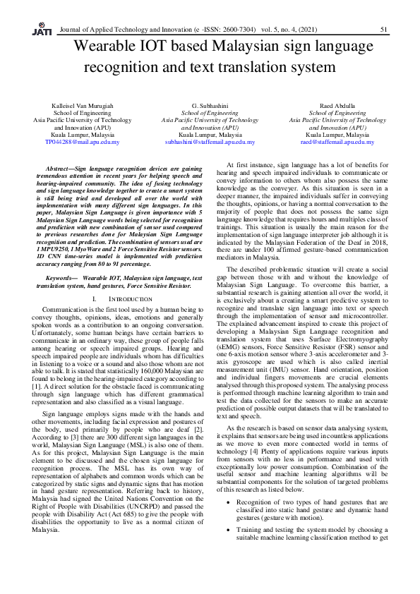 (PDF) Wearable IOT based Malaysian sign language recognition and text ...