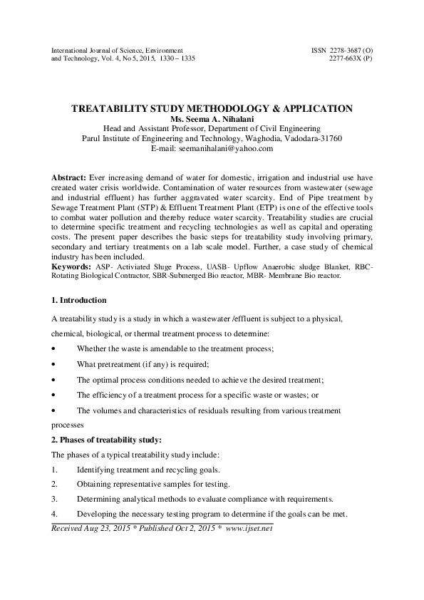 (PDF) Treatability Study Methodology & Application
