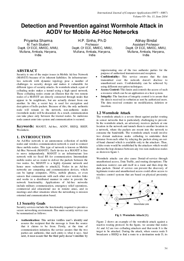 Pdf Detection And Prevention Against Wormhole Attack In Aodv For