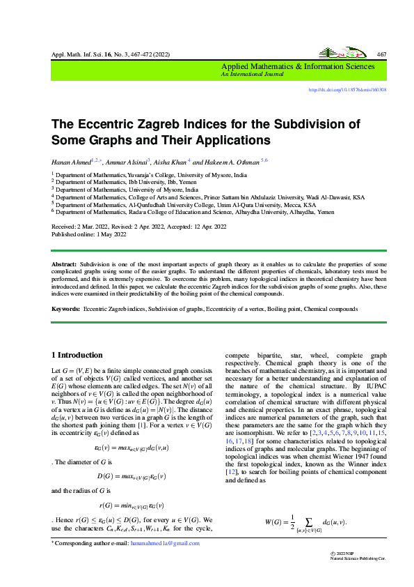 Pdf The Eccentric Zagreb Indices For The Subdivision Of Some Graphs