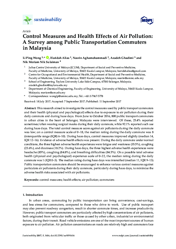 (PDF) Control Measures and Health Effects of Air Pollution: A Survey ...