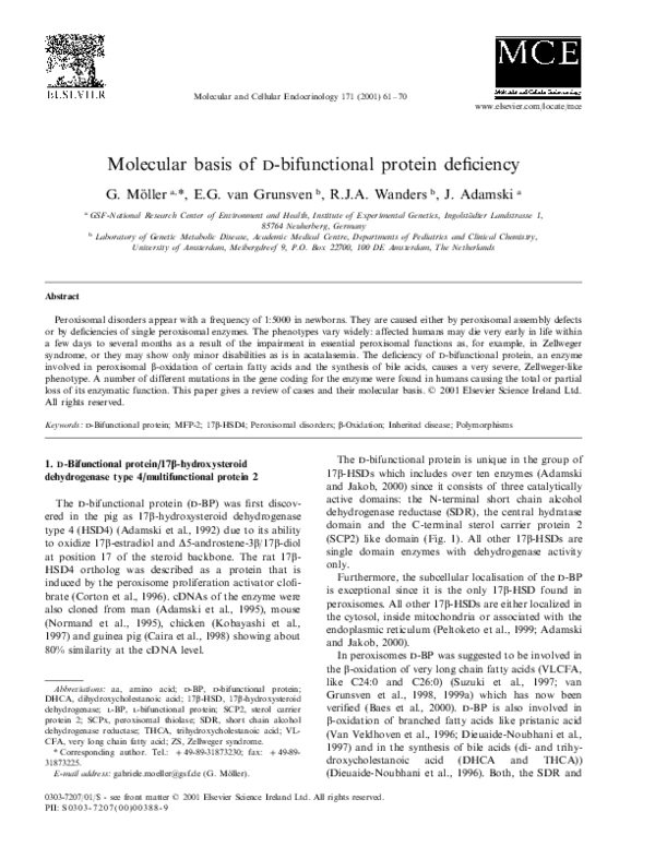 (PDF) Molecular basis of d-bifunctional protein deficiency | Jerzy ...
