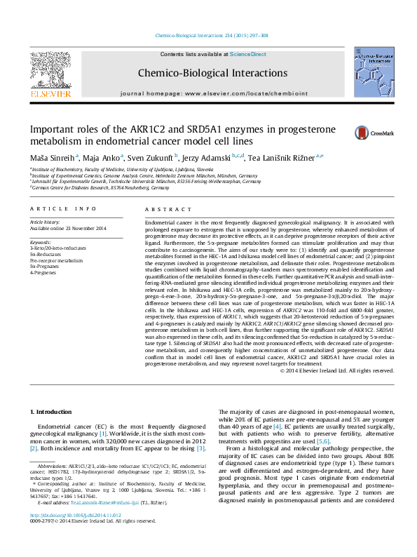 (PDF) Important roles of the AKR1C2 and SRD5A1 enzymes in progesterone ...