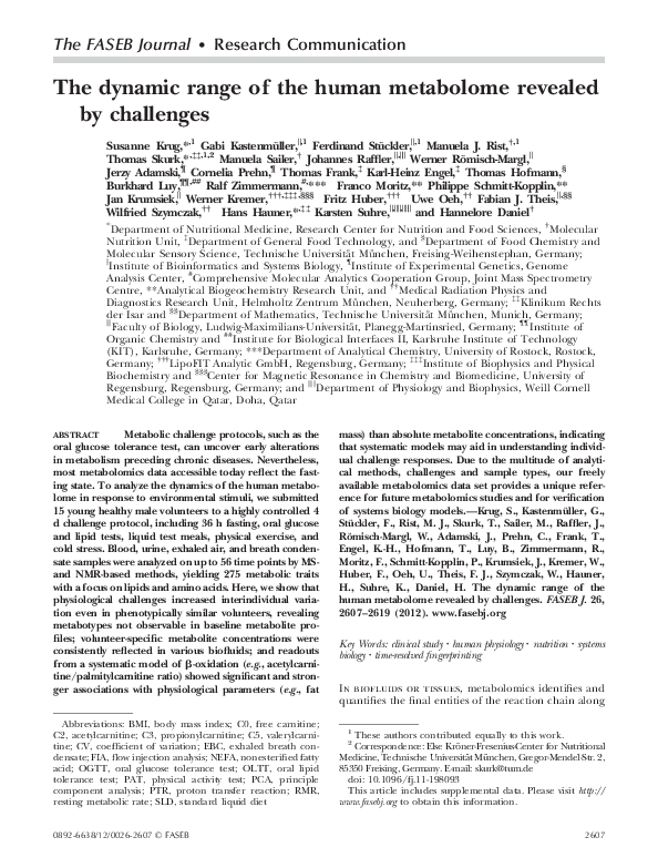 (PDF) The dynamic range of the human metabolome revealed by challenges