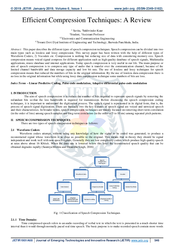 Pdf Efficient Compression Techniques A Review