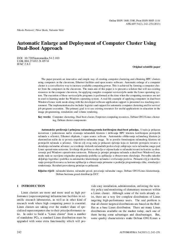 (PDF) Automatic Enlarge and Deployment of Computer Cluster Using Dual ...