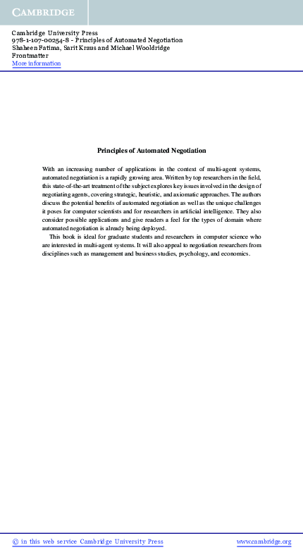 (PDF) Principles of Automated Negotiation