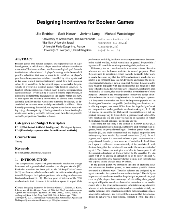 (PDF) Designing incentives for Boolean games