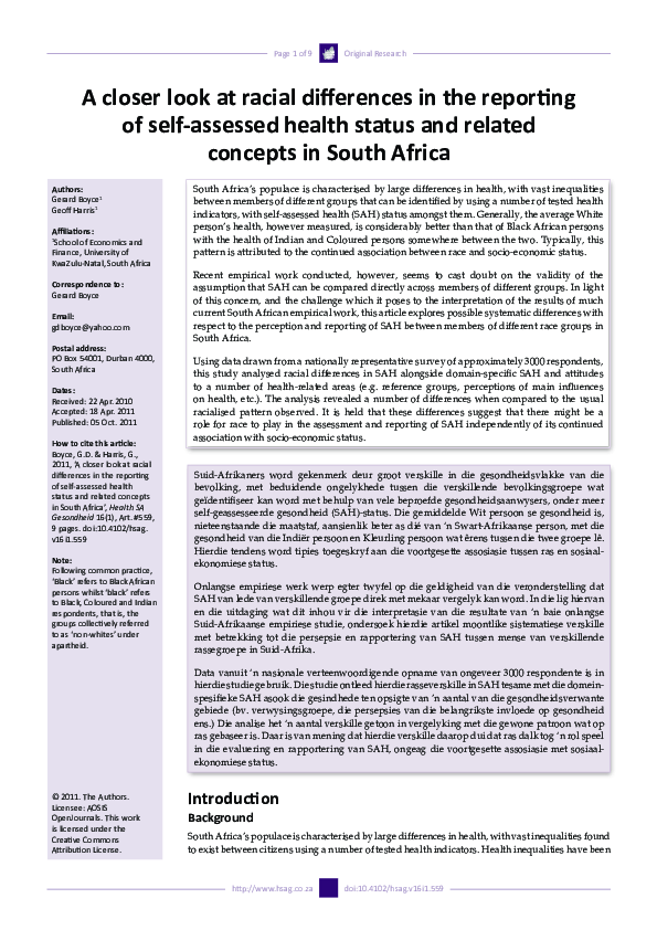 (PDF) A closer look at racial differences in the reporting of self ...