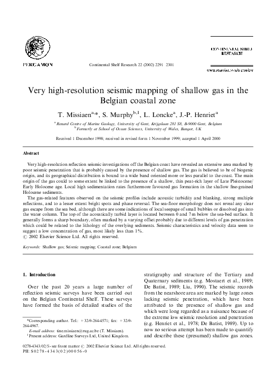 (PDF) Very high-resolution seismic mapping of shallow gas in the ...