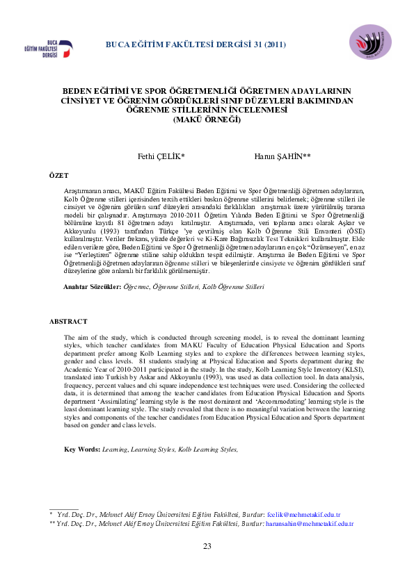 (PDF) Beden Eği̇ti̇mi̇ Ve Spor Öğretmenli̇ği̇ Öğretmen Adaylarinin Ci̇nsi̇yet Ve Öğreni̇m ...