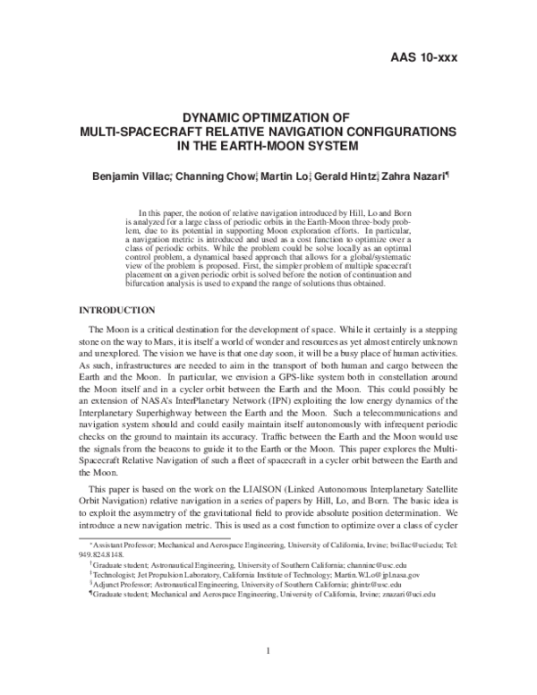 (PDF) AAS 10-xxx DYNAMIC OPTIMIZATION OF MULTI-SPACECRAFT RELATIVE ...