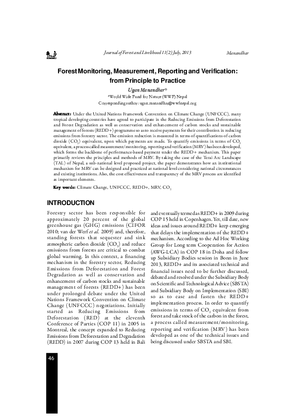 (PDF) Forest Monitoring, Measurement, Reporting and Verification: from ...