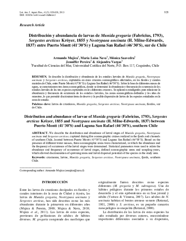 (PDF) Distribucion y abundancia de larvas de Munida gregaria (Fabricius ...