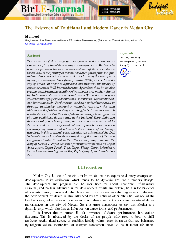 (PDF) The Existency of Traditional and Modern Dance in Medan City