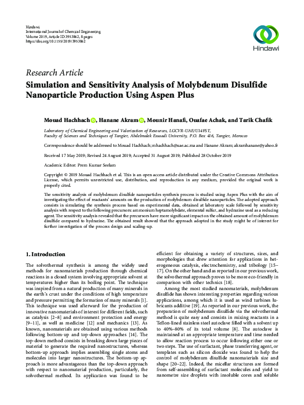 (PDF) Simulation and Sensitivity Analysis of Molybdenum Disulfide ...