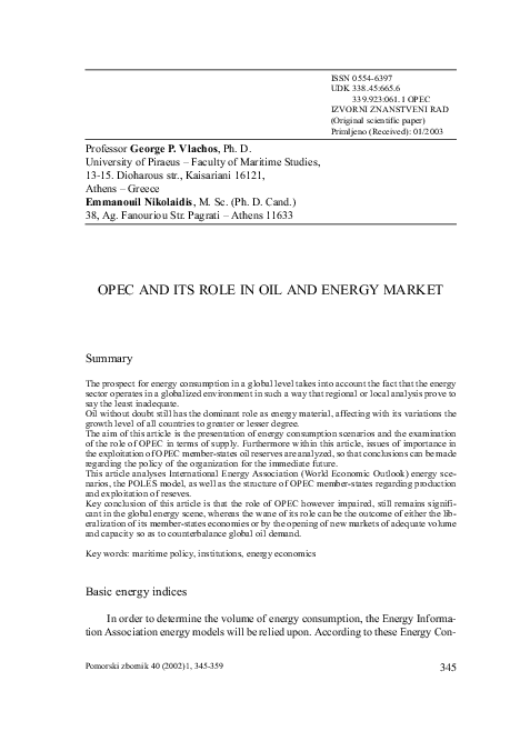 (PDF) OPEC and its Role in Oil and Energy Market