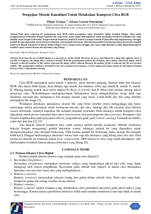 (PDF) Pengujian Metode Kuantitasi Untuk Melakukan Kompresi Citra RGB