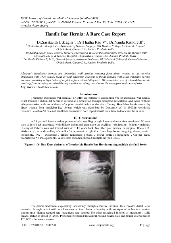 (PDF) Handle Bar Hernia: A Rare Case Report