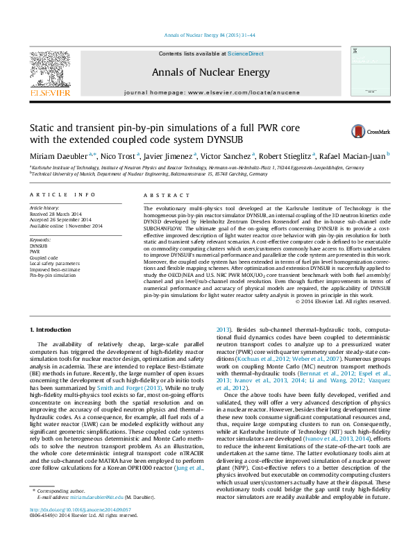 (PDF) Static and transient pin-by-pin simulations of a full PWR core with the extended coupled ...
