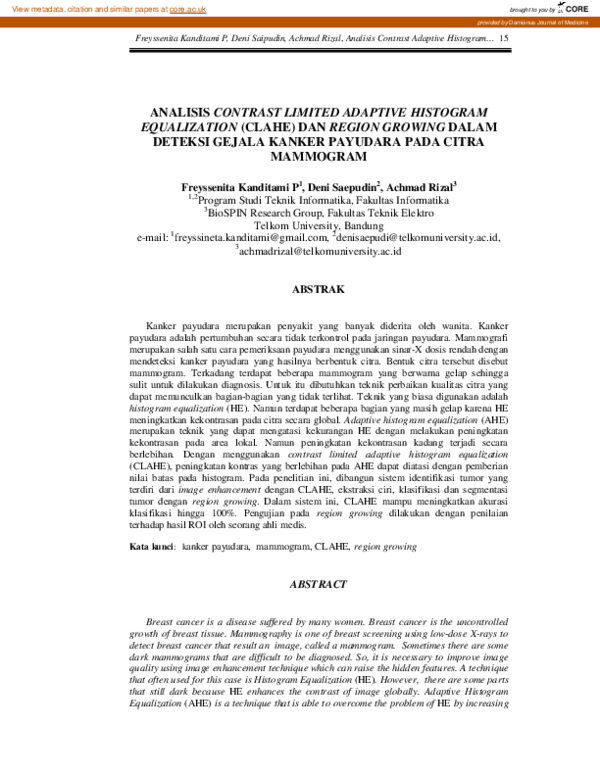 (PDF) Analisis Contrast Limited Adaptive Histogram Equalization (Clahe ...