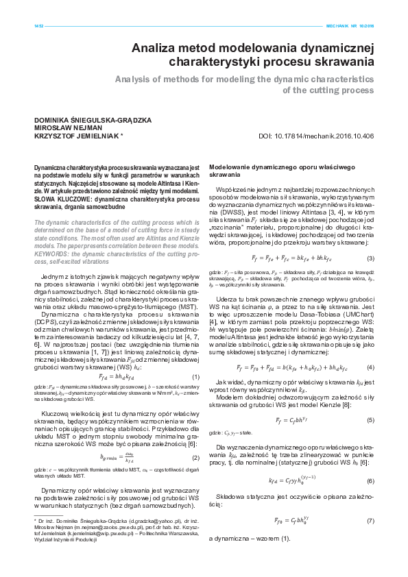 Pdf Analysis Of Methods For Modeling The Dynamic Characteristics Of